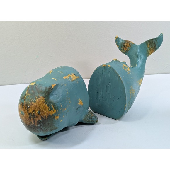The Unbranded Brand | Wall Decor | Resin Whale Bookends Blue Distressed ...